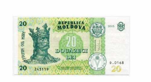 Подлинная банкнота 20 лей. Молдова, 2015 г. в. Куп