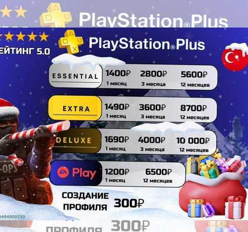 Подписка ps plus все тарифы Турция Delux 1/3/12 месяцев (Арт.50132)