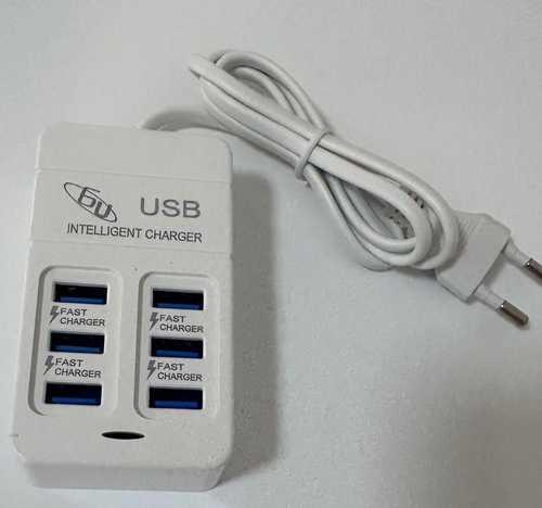 Сетевое зарядное устройство 6 usb новое