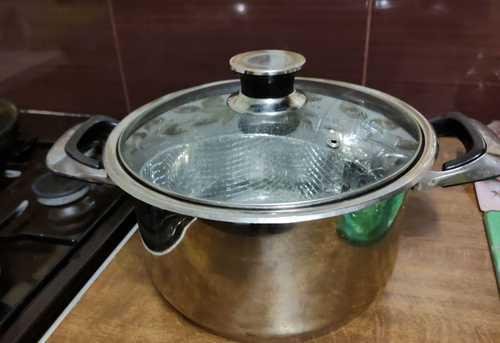 Кастрюля из нержавейки, фритюр, термокрышка, 5 л