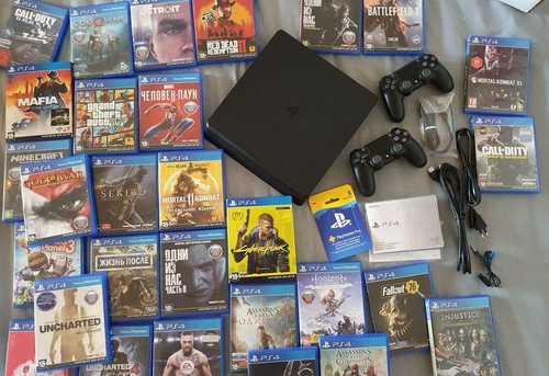 Sony PS4 Slim с 2 джойстиками и 57 играми