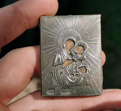Икона Тихвинская Иверская Богородица серебро 84