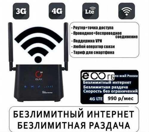 4G Wi-Fi интернет центр ZTE 2в1+Tapиф pocteл 009