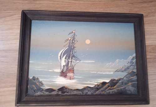 Картина парусник фрегат в вечернем море