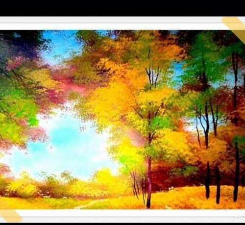 Картина маслом пейзаж осень. твердая поверхности