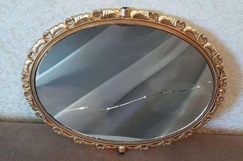 Овальное зеркало с трещиной двухстороннее 21х16см