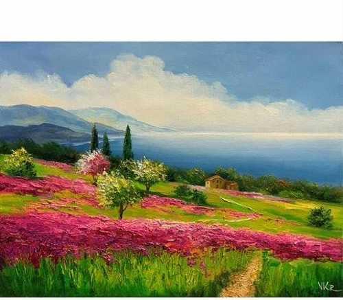 Картина маслом на холсте "Прованс. Розовые цветы"