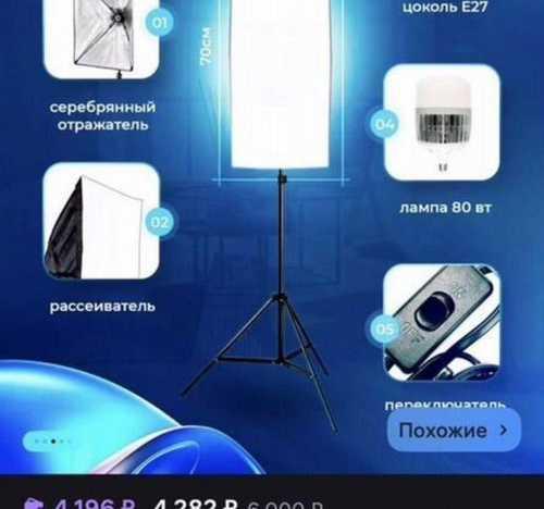 Софтбокс с лампой 80вт и штативом новый