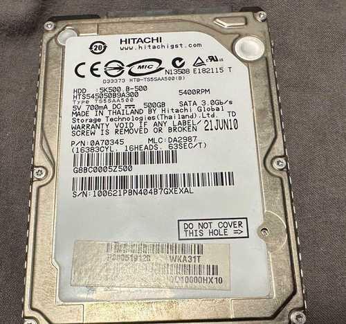 Жесткий диск 500gb, 2.5 SATA HDD, Hitachi