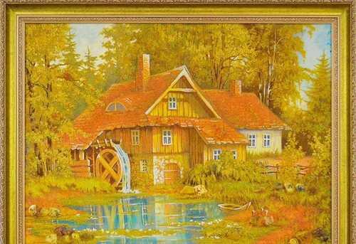 Картина из янтаря "Дом и озеро" Array