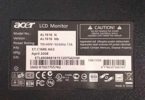 Монитор Acer AL 19 16Nb