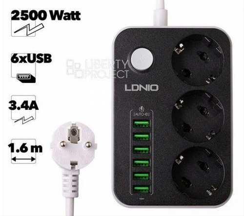 Сетевой фильтр Ldnio (3 розетки, 6xUSB, 1.6м)