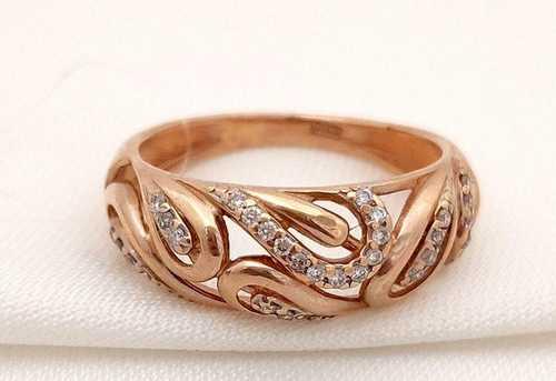 Золотое кольцо с бриллиантами ажурное 17.5 размер