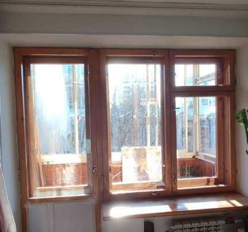 Продам деревянное окно с балконной дверью б/у