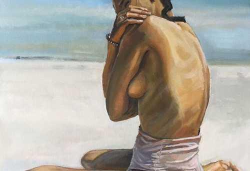 Картина "Девушка на пляже". Холст,масло