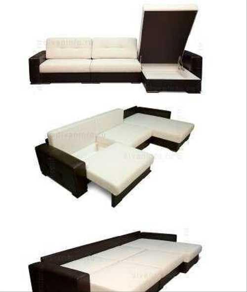 Угловой диван-кровать из экокожи "Николетти Голд"