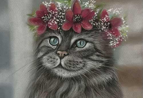 Картина "Кошка" сухая пастель