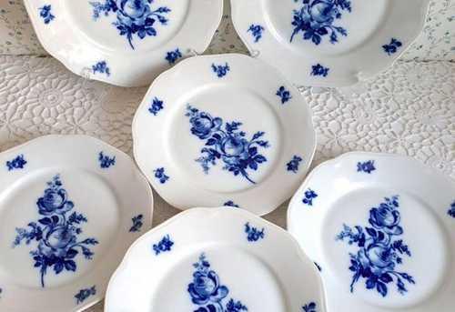 Тарелки плоские Чехия Богемия Синие розы