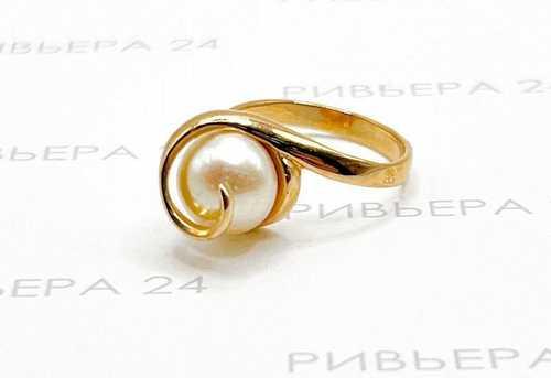 Золотое кольцо с жемчугом и фианитом 585 проба вес