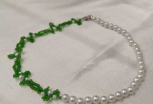 Ожерелье из жемчужных бусин с плетением "лоза"