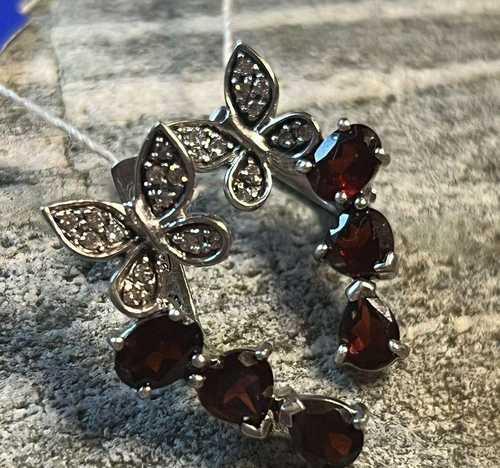 Серьги серебро 925 пробы, гранат, циркон