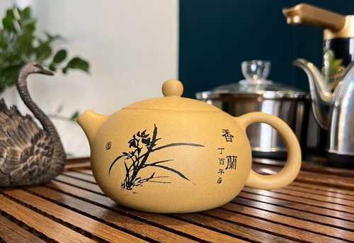 Чайник Красотка Си Ши из песочной глины с орхидеей