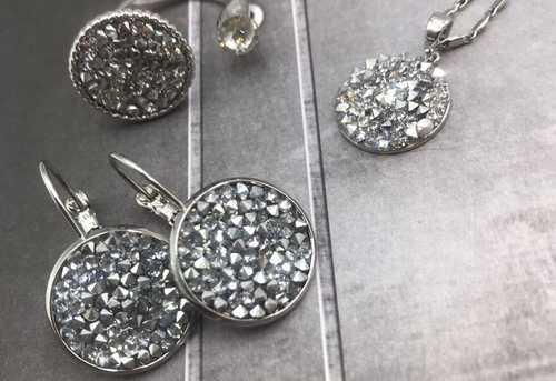 Серьги кольцо комплект с кристаллами Сваровски