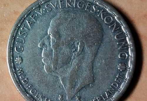 1 крона Швеция 1948г Монета Серебро Gustav V - 7гр