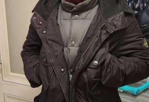 Винтажный плащ Stone island черный с down jacket