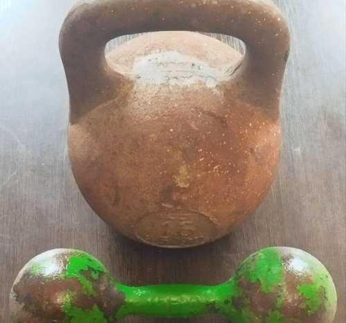 Гиря 16 кг. и гантель 8 кг