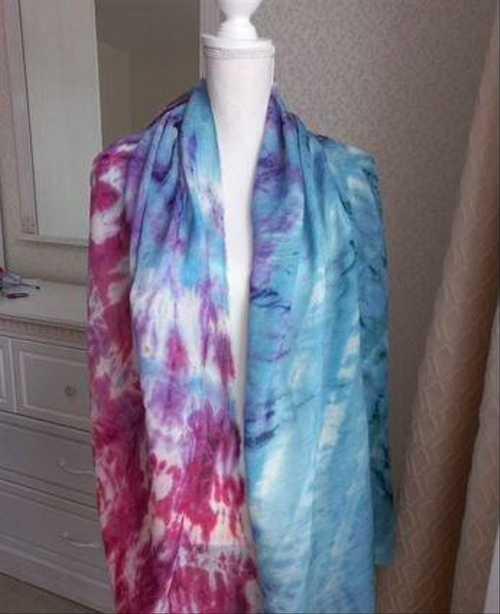 Шерстяной шелковый шарф с ручной росписью 200*70