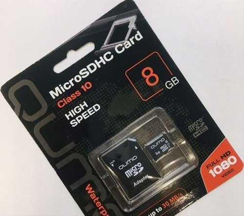 Карта памяти MicroSD 8GB Qumo Class 10 + SD адап