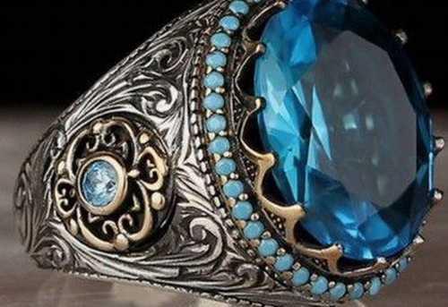 Кольцо перстень печатка с голубым камнем р 20-21