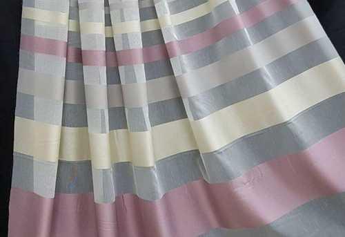 Ткань Тюль Лен полосы розовый Турция 300 см