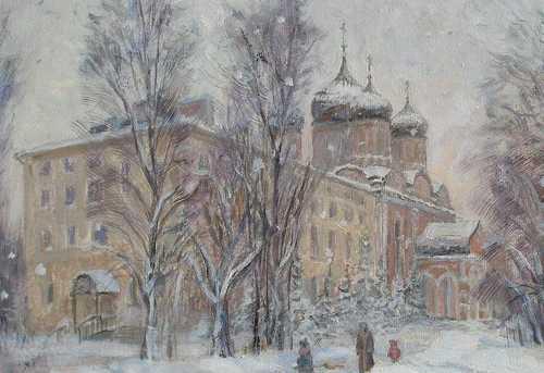 Картина Зима в усадьбе Измайлово. Покровский собор