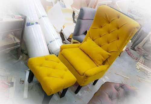 Кресло высокое каретная стяжка желтый велюр
