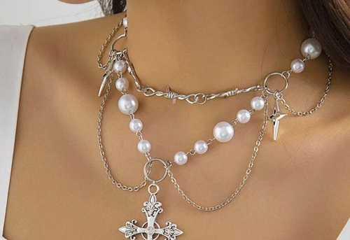 Ожерелье винтажное с крестом y2k