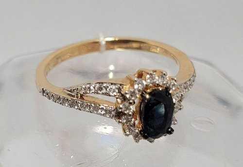 Золотое кольцо с сапфиром и бриллиантами 16,5 р-р
