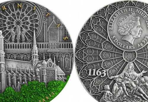 Монета "Нотр-Дам" 2 Oz Ниуэ подарочный набор