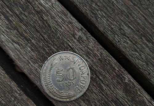 Монета 50 центов Сингапур 1974 г