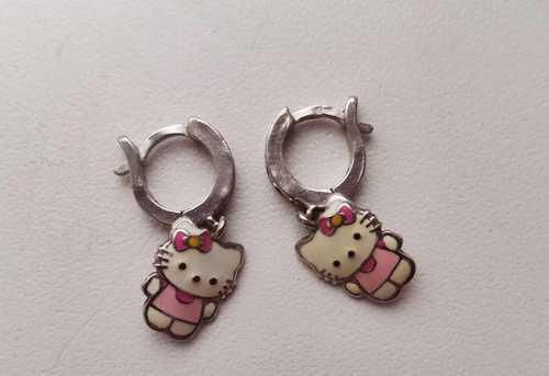 Серьги детские Hello Kitty серебро 925
