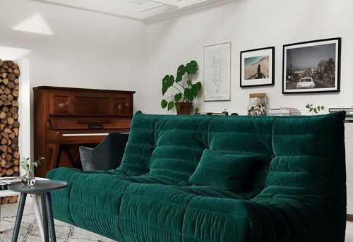 Трехместный бескаркасный диван. Зеленый Велюр