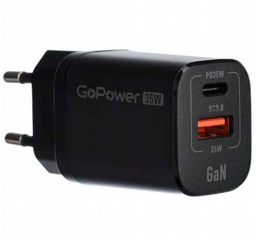 Сетевое З/У GoPower gpqc09 1USB+1Type-C 35W QC3.0 GaN черный