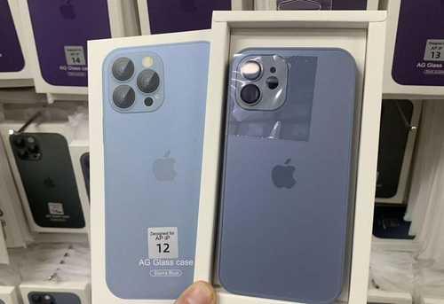 Чехол на iPhone 12 Glass Case голубой