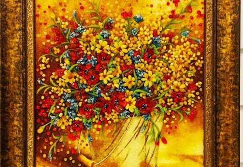 Объемная картина из янтаря "Букет цветов"