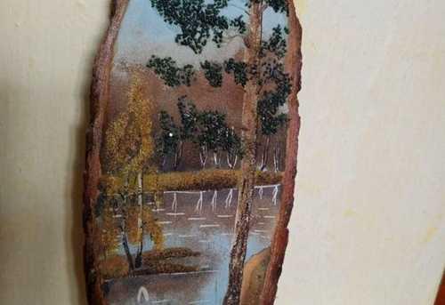 Картина на спиле дерева с каменной крошкой