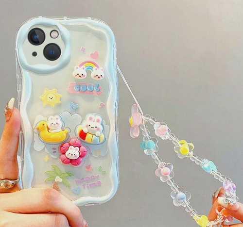 Прекрасный чехол для телефона с 3D Sanrio Rabbit Chain для iPhone 14 13 12 11 Pro Max X XR XS 8 7 6