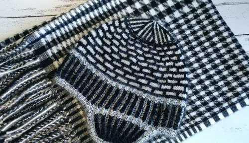 Шапка-ушанка "Черное & Белое" и кашемир.шарф