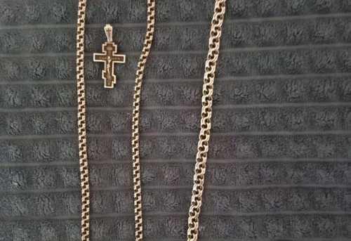 Серебряная цепь с крестиком мужская и браслет