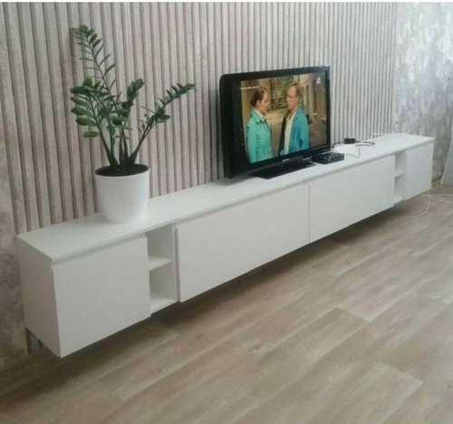 Тумба тв белая 320 см со стеклом